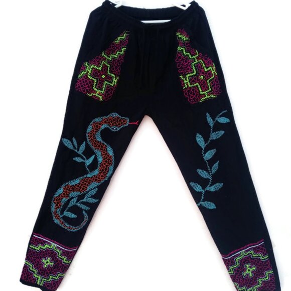 Jeans | Unisex Pants Hand Embroidered Amazon Jungle Shipiba Snake ...